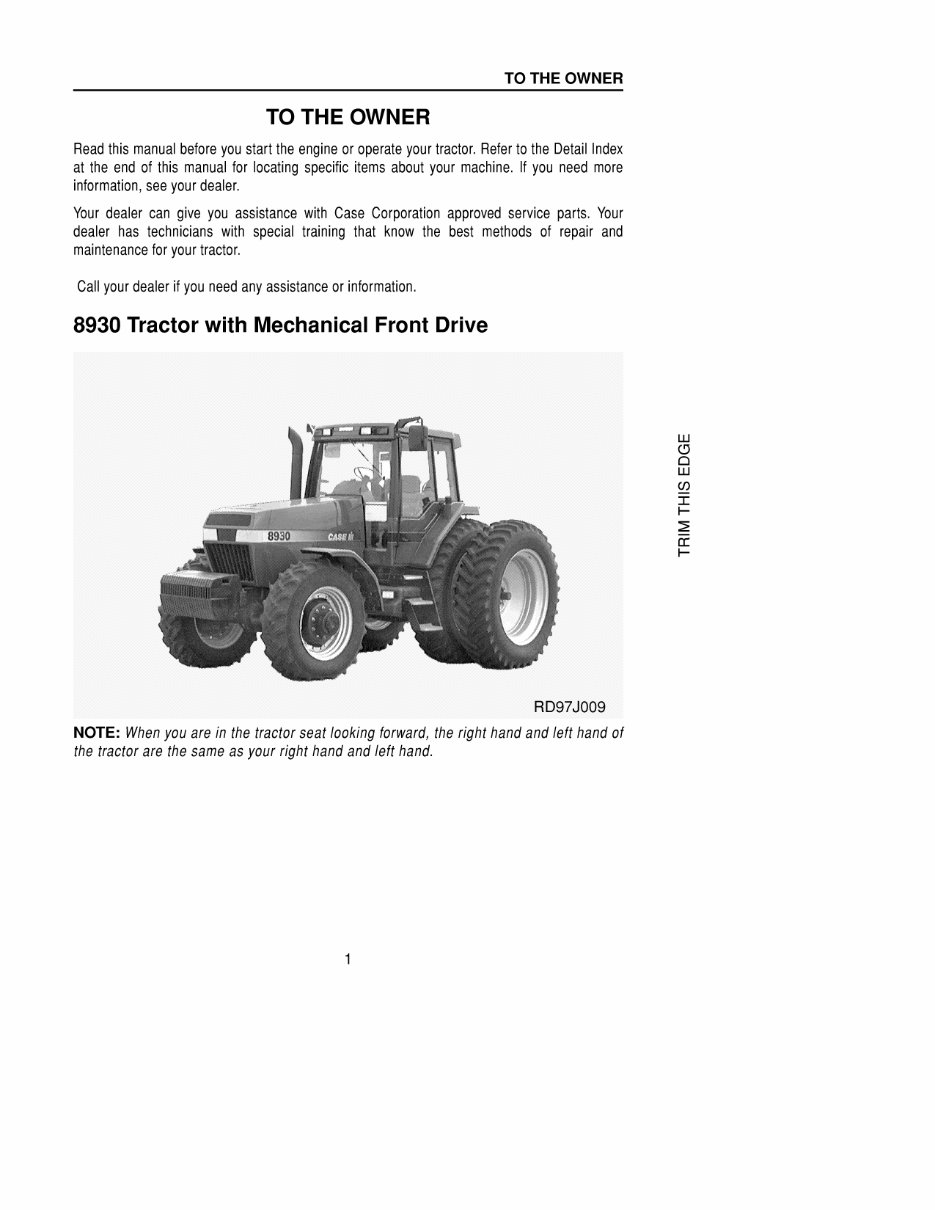 CASE IH 8930 8940 8950 Tractor Operators Manual