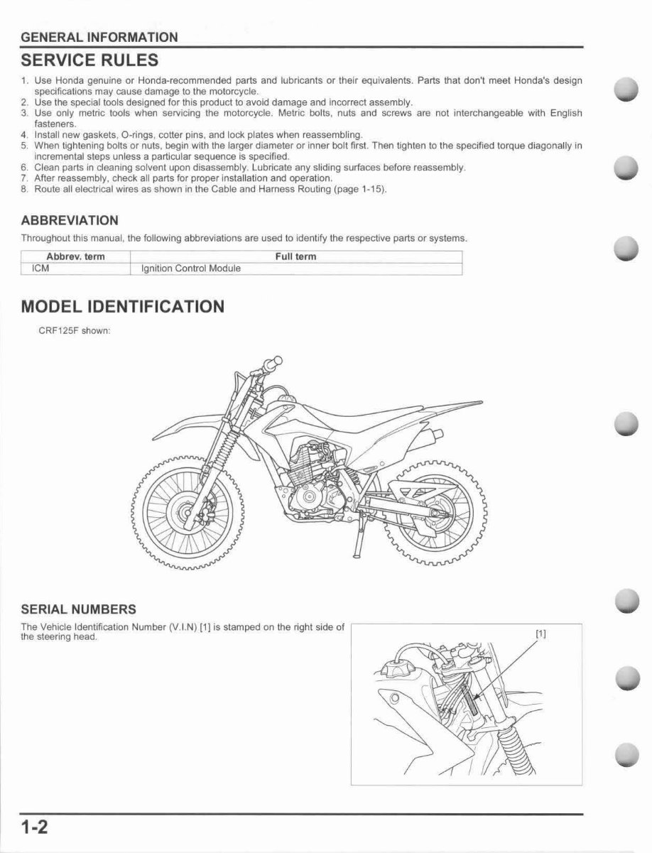 CRF125F / CRF125FB service manual repair 2014-2015 CRF125