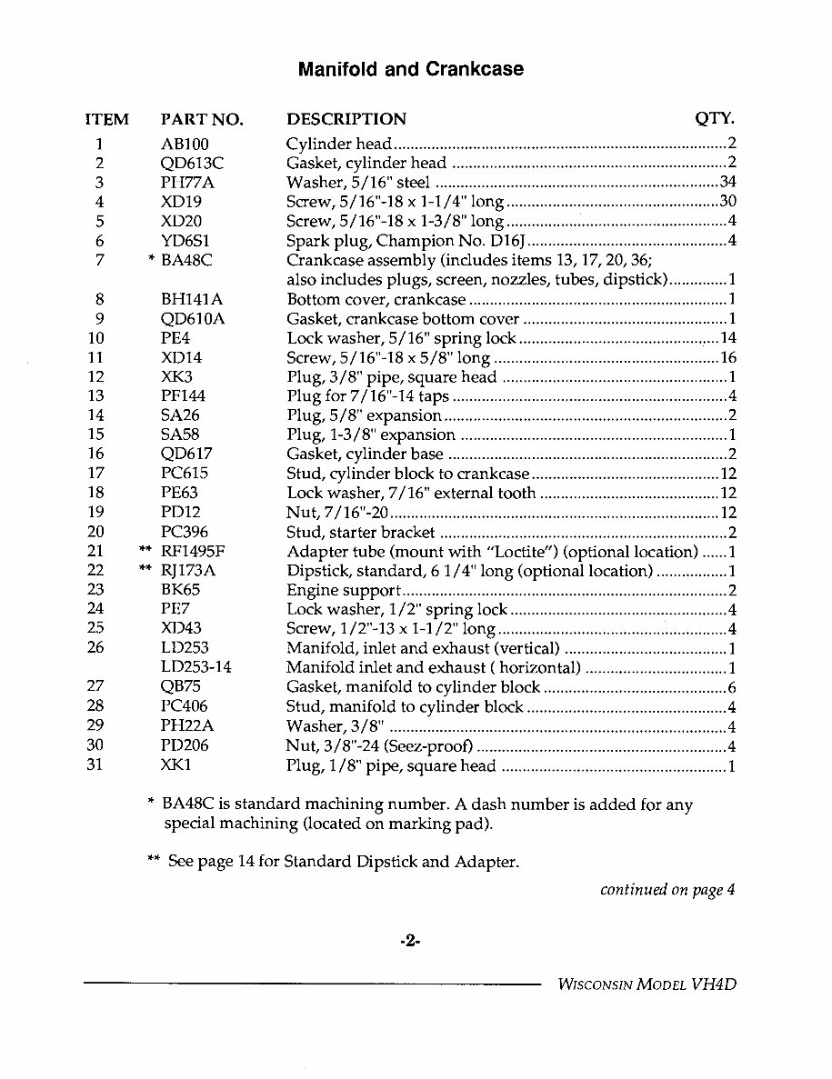 WISCONSIN VH4D Engine Workshop Service Repair & Parts Manual
