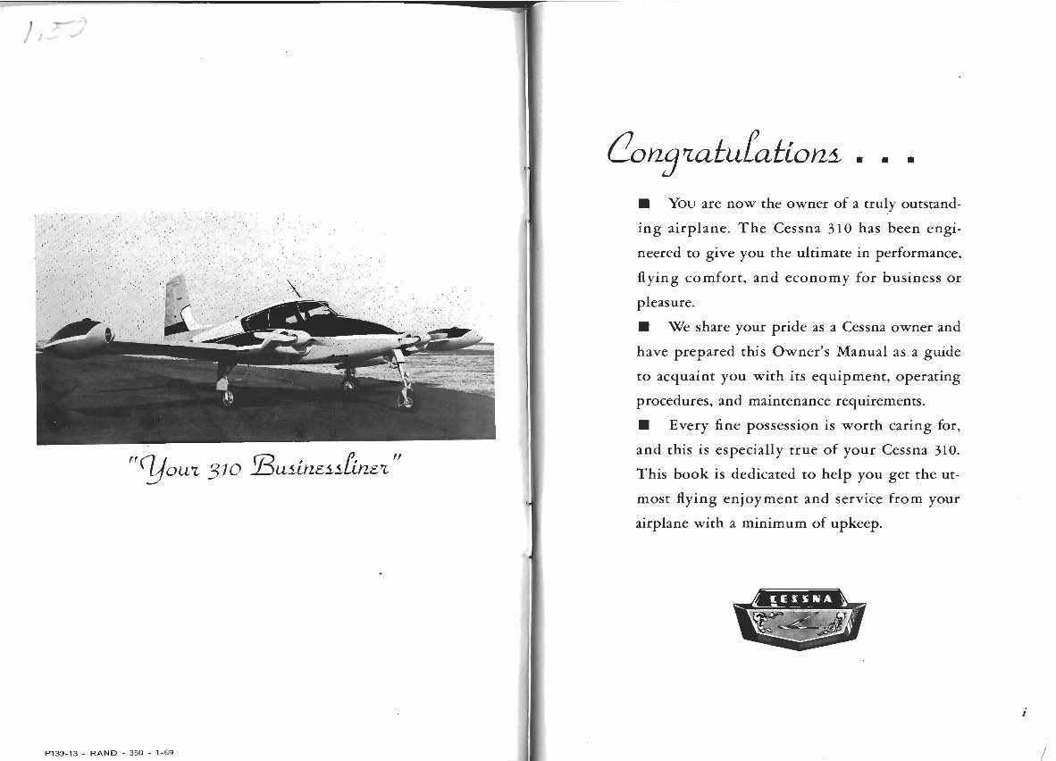 Cessna 310B Owners manual 310 POH | Manuals Online