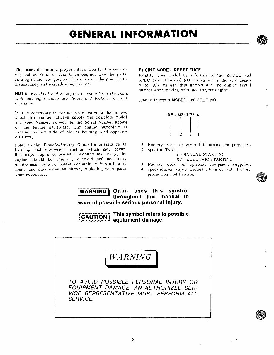 ONAN 16 HP BF Engine Service & Parts Manual | Manuals Online