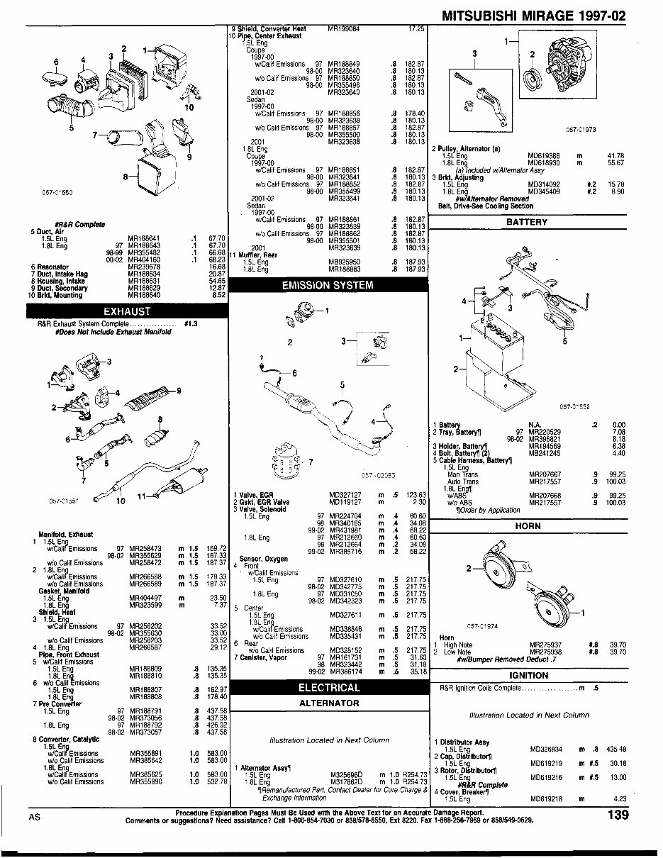 1997-2002 Mitsubishi Lancer Parts List | Manuals Online