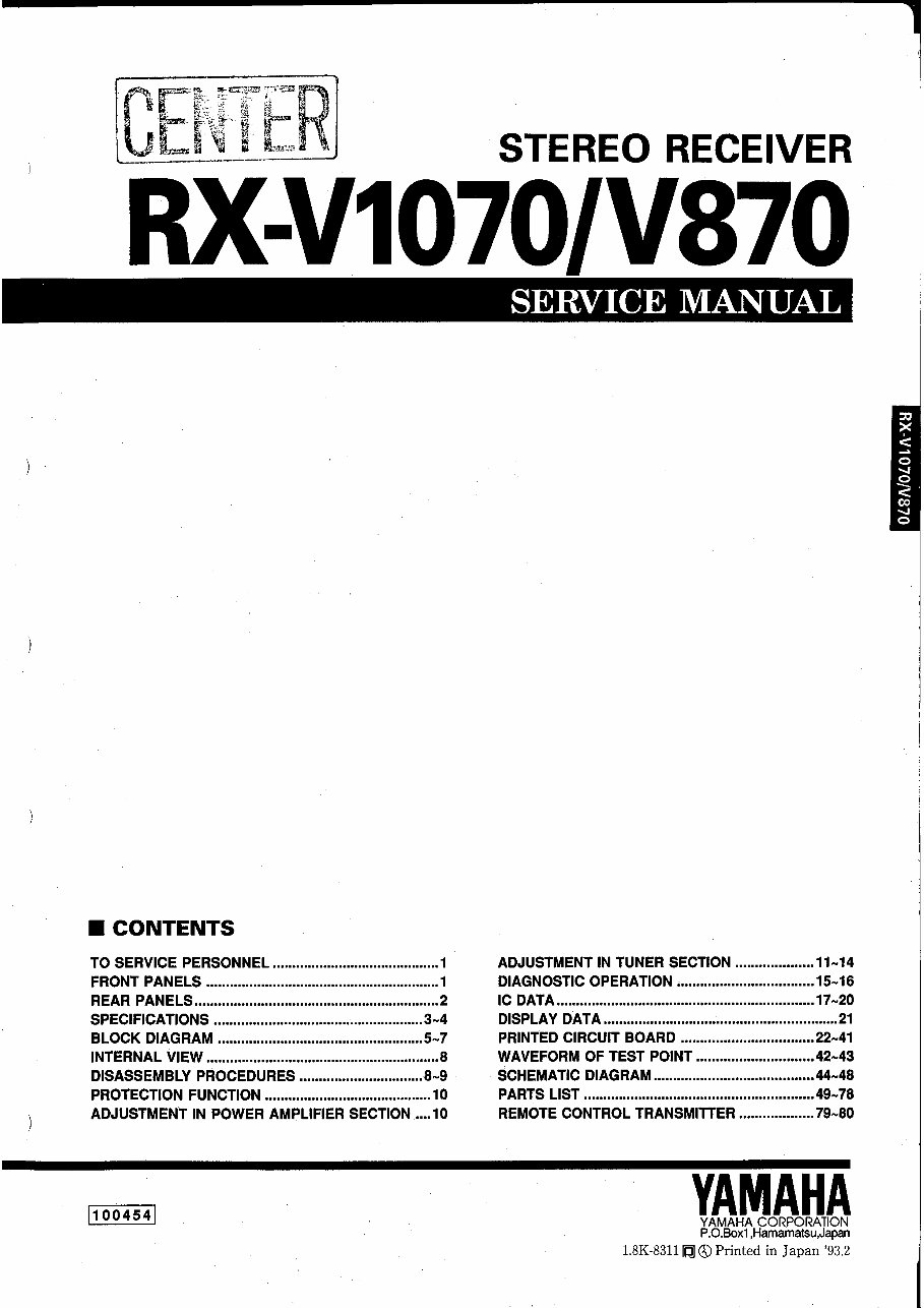 YAMAHA RX-V1070/V870 Service Manual