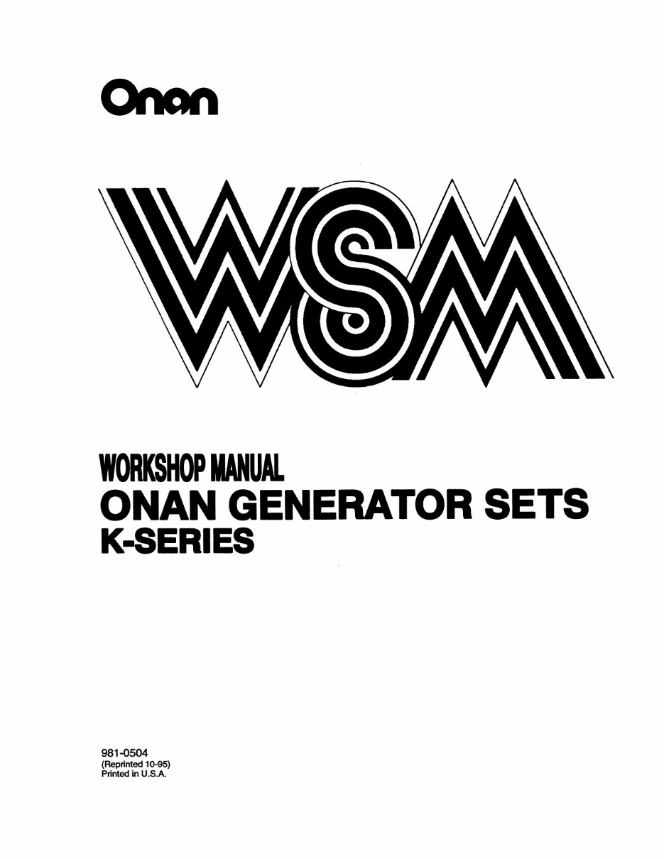 Onan K Series Service Manual Cummins Onan Generator Repair Book 981-0504