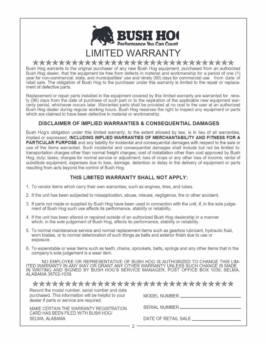 BUSH HOG BH650 BH750 BH850 BH950 Operation Owners Manual