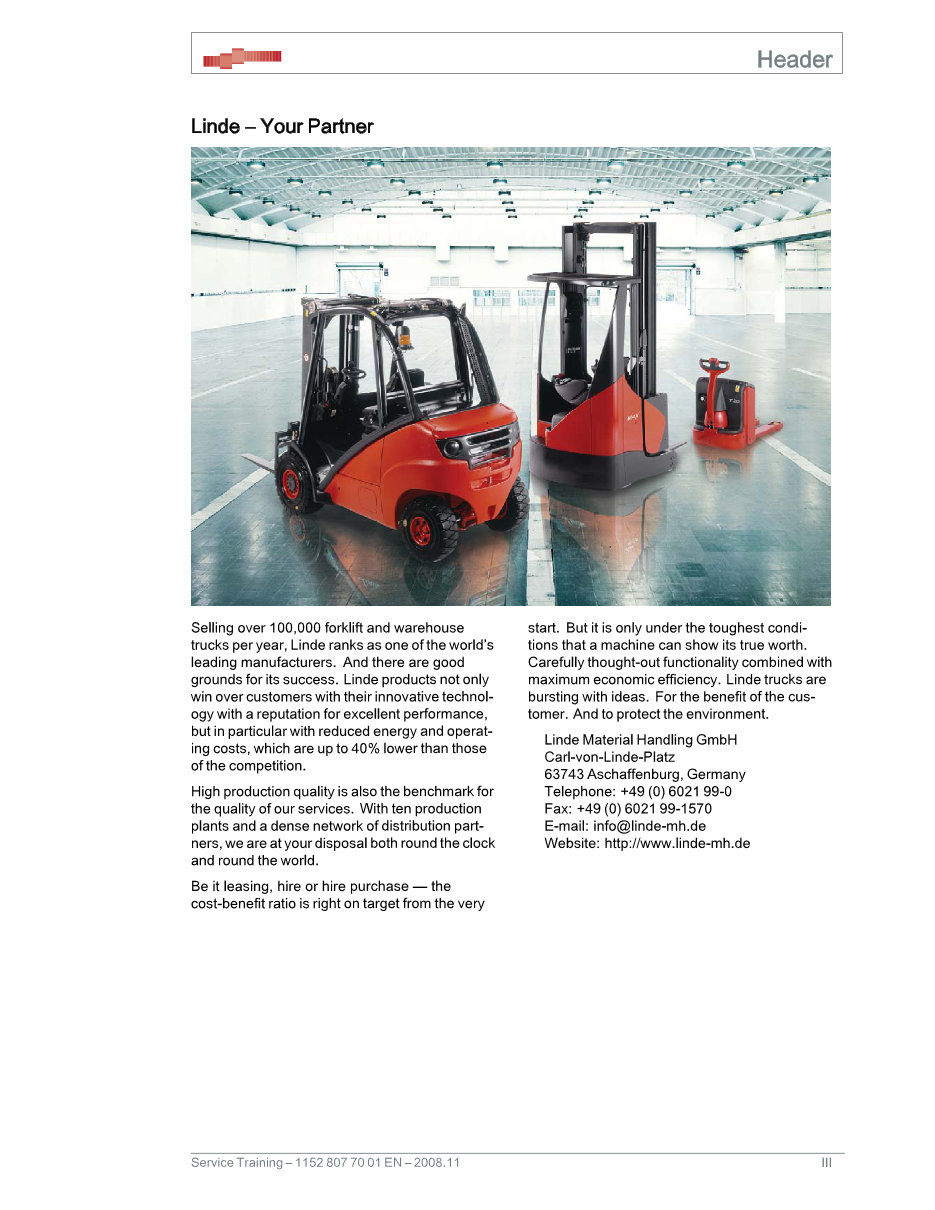 Linde Electric Pallet Truck Type 1152: T16, T18, T20 Service Training ...