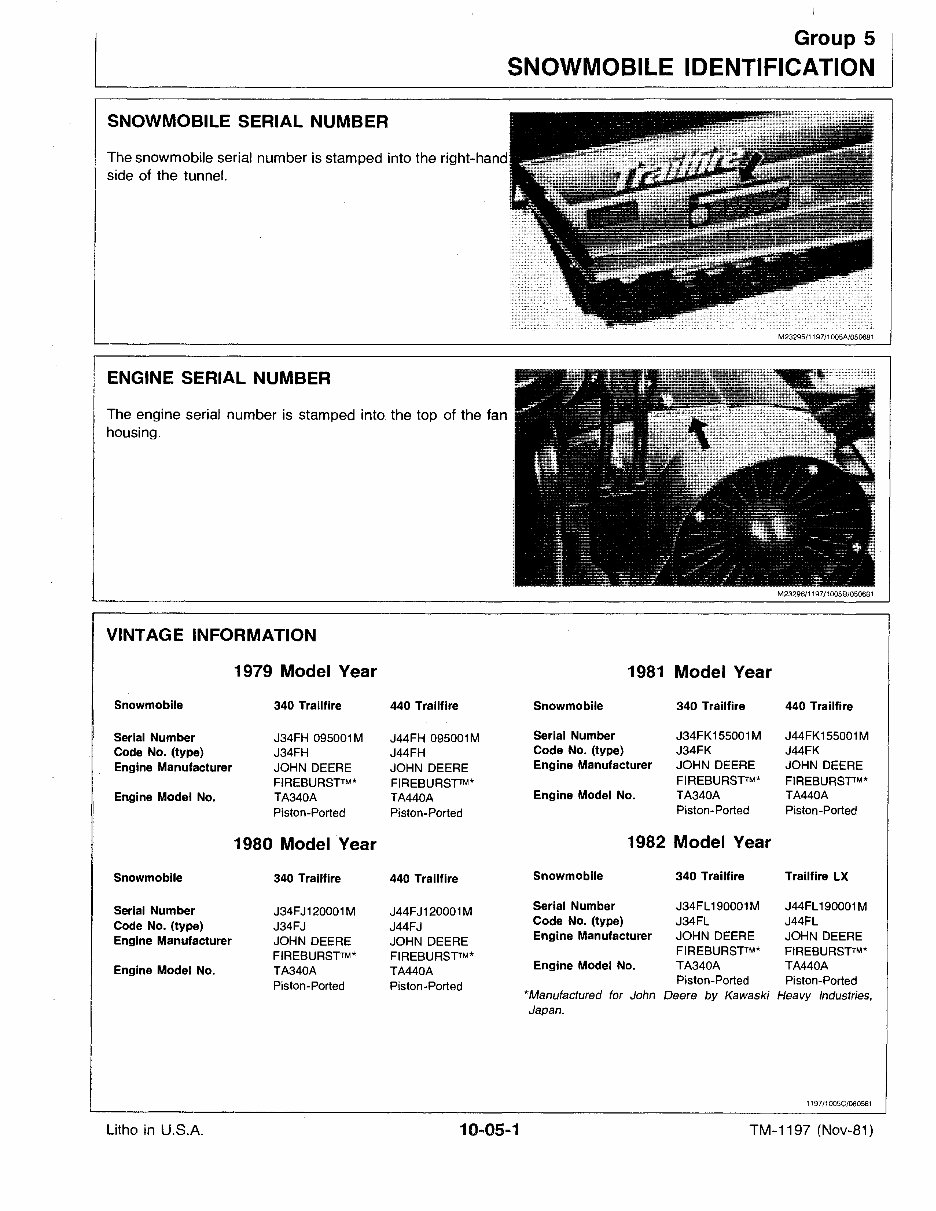 1979-1982 John Deere Trailfire 340 440 Snowmobile Repair Manual