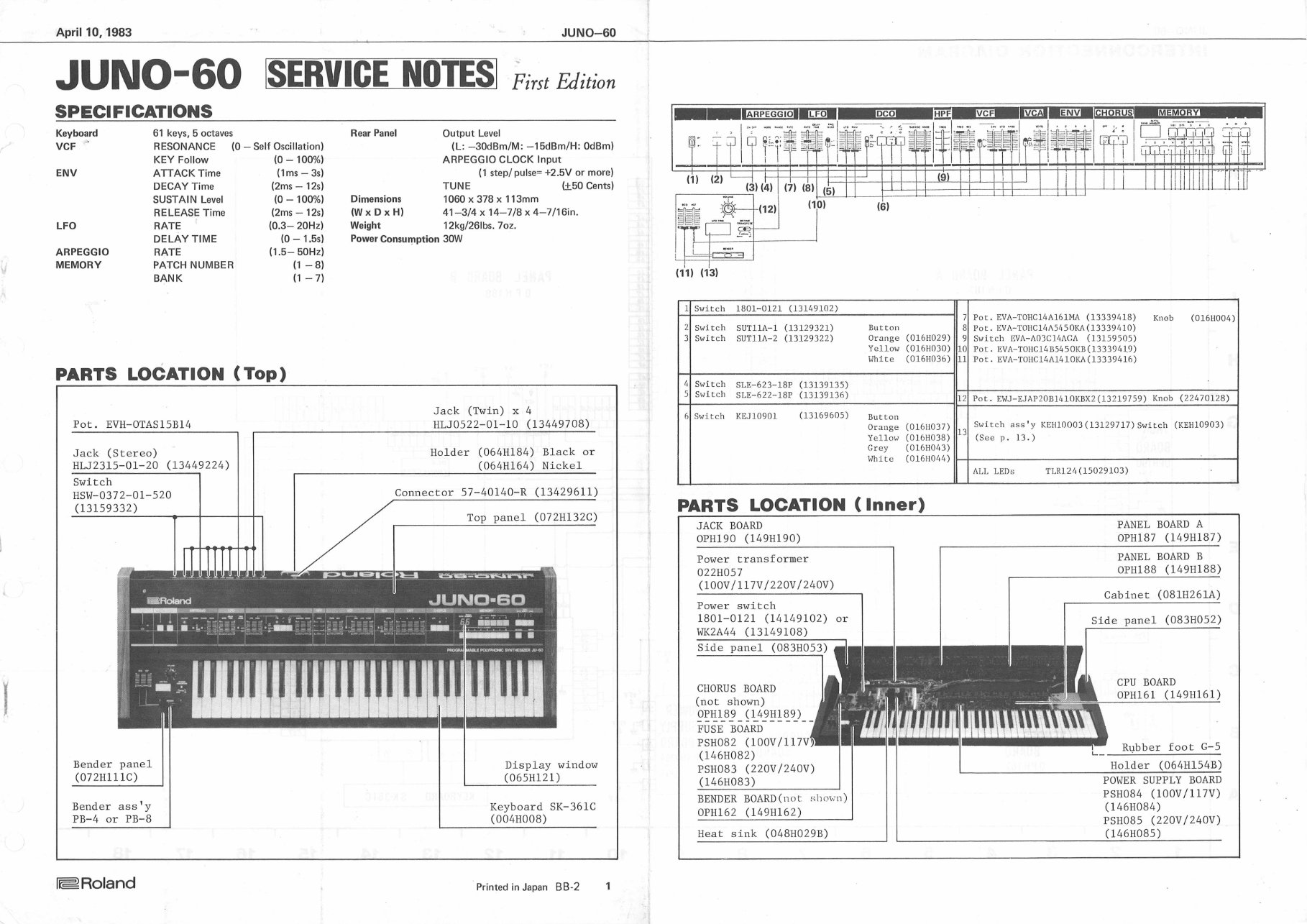 Roland juno60 juno-60 juno 60 complete service manual