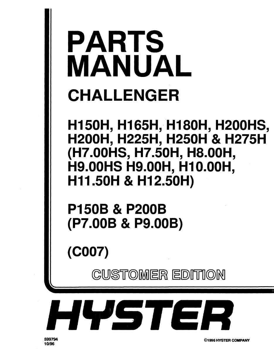 Hyster Challenger C007 (H150H, H165H, H180H, H200HS, H200H, H225H ...