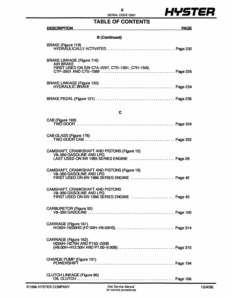 Hyster Challenger C007 (H150H, H165H, H180H, H200HS, H200H, H225H ...