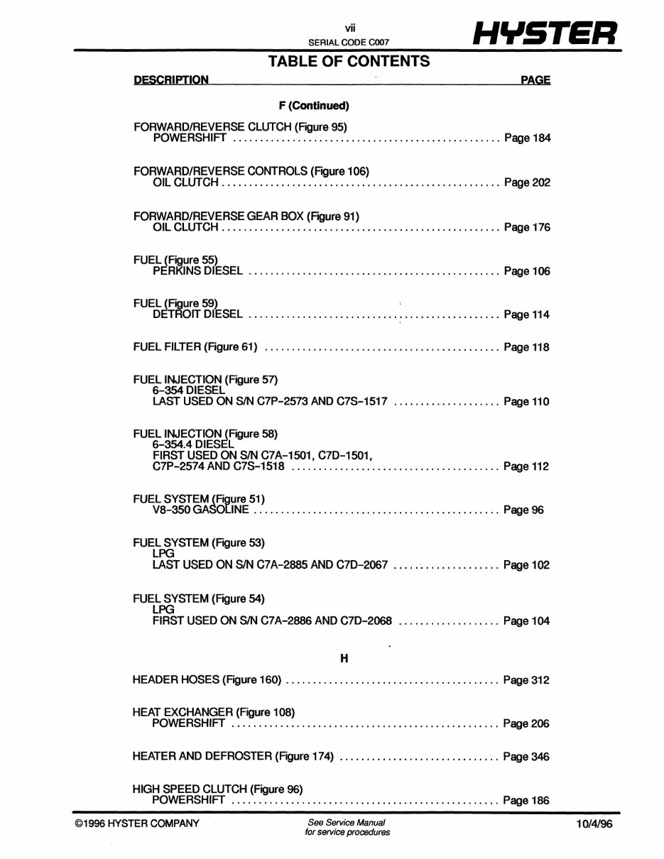 Hyster Challenger C007 (H150H, H165H, H180H, H200HS, H200H, H225H ...
