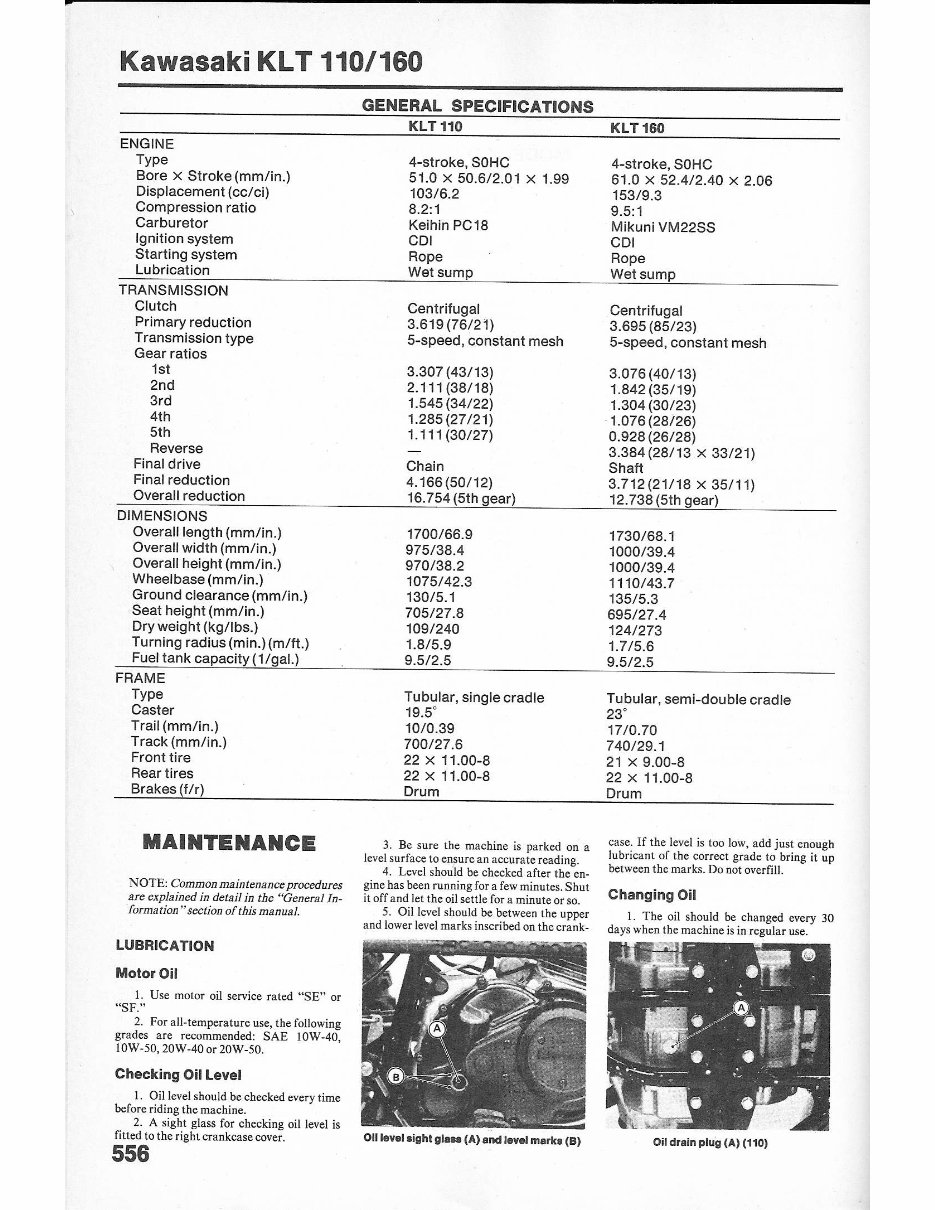 Kawasaki KLT110 KLT160 ATV 1984-1985 Service & Repair Workshop Manual