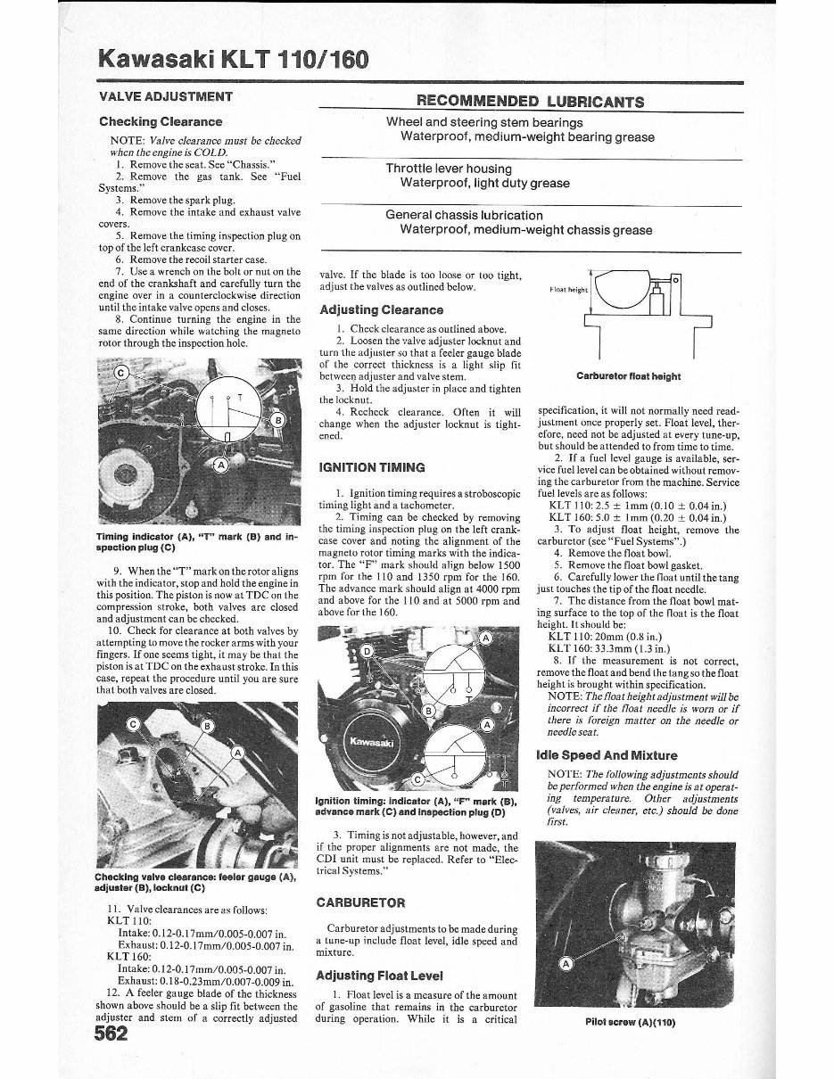 Kawasaki KLT110 KLT160 ATV 1984-1985 Service & Repair Workshop Manual