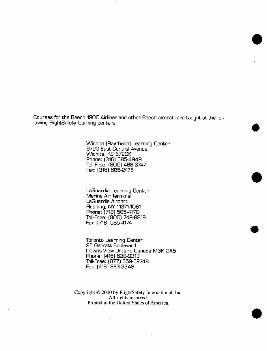 Beechcraft 1900 BE1900-FS Systems Descriptions Manual