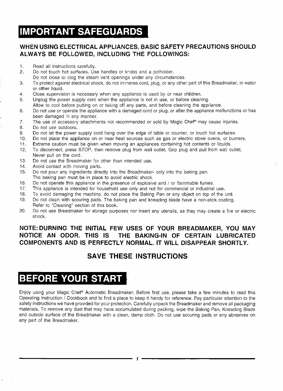 Magic Chef Breadmaker Parts Model ES1850 Type 635 Instruction Manual ...