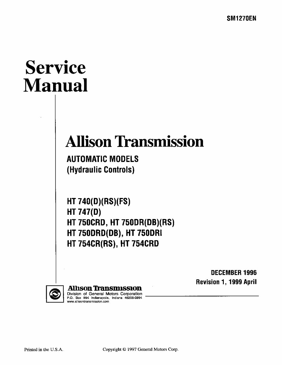 ALLISON Transmission HT750 Full Service Repair Manual