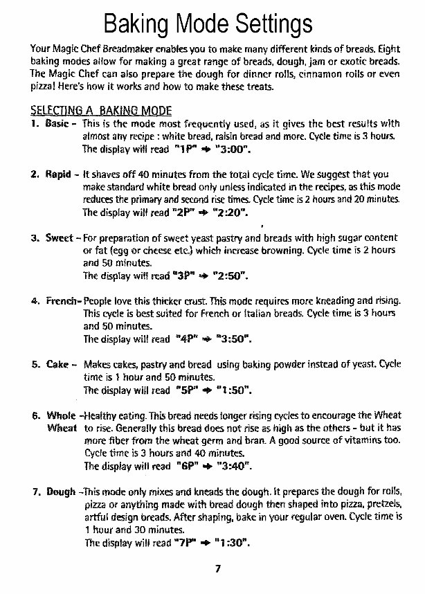 Magic Chef Breadmaker Parts Model VBM200c 1 Instruction Manual Recipes