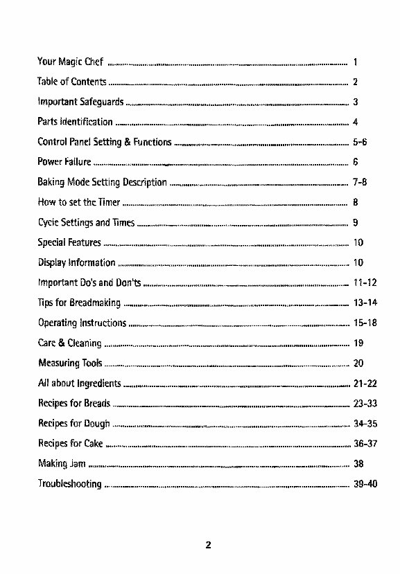 Magic Chef Breadmaker Parts Model VBM200c 1 Instruction Manual Recipes