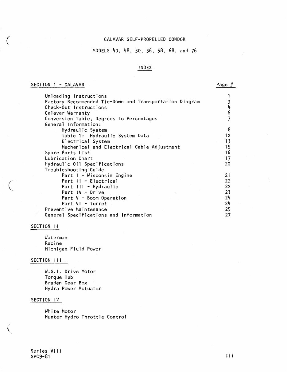 Calavar self-propelled condor models 40, 48, 50, 56,58, 68，76 Operation ...