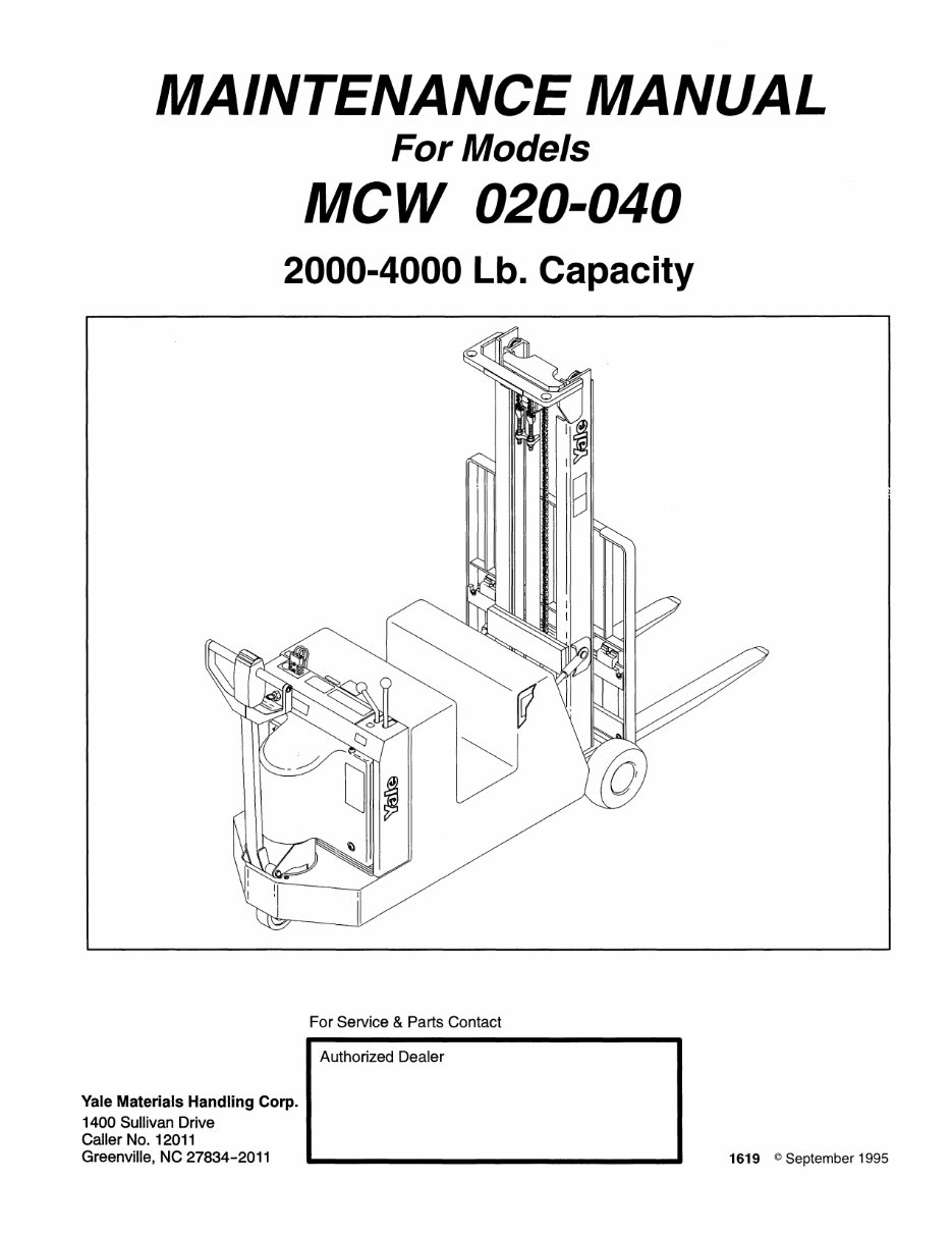 Yale Pallet Truck: MCW020, MCW040 Workshop Service Manual