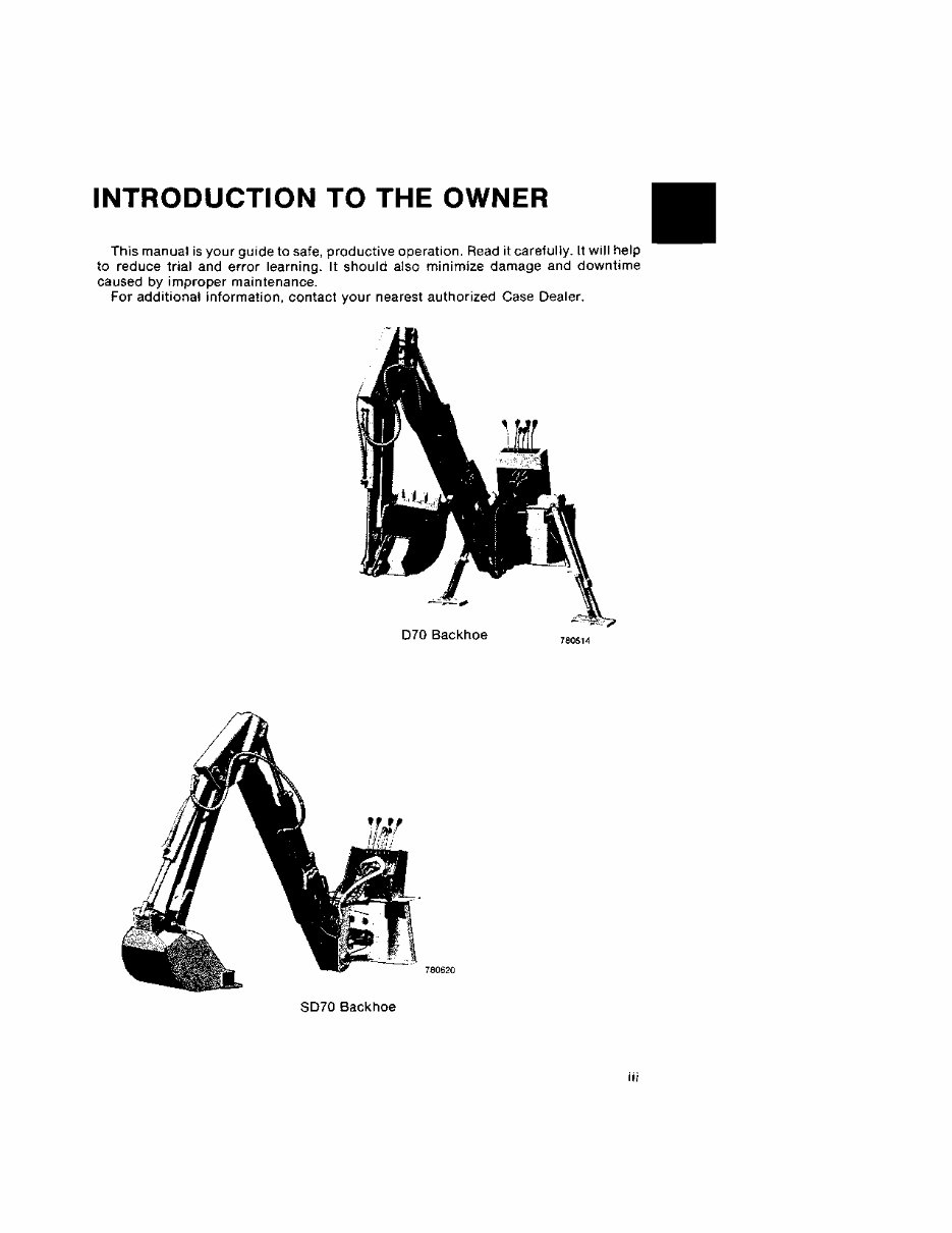 CASE D70 SD70 D100 D100XR SD100 RD100 D130 BACKHOES Operators Manual