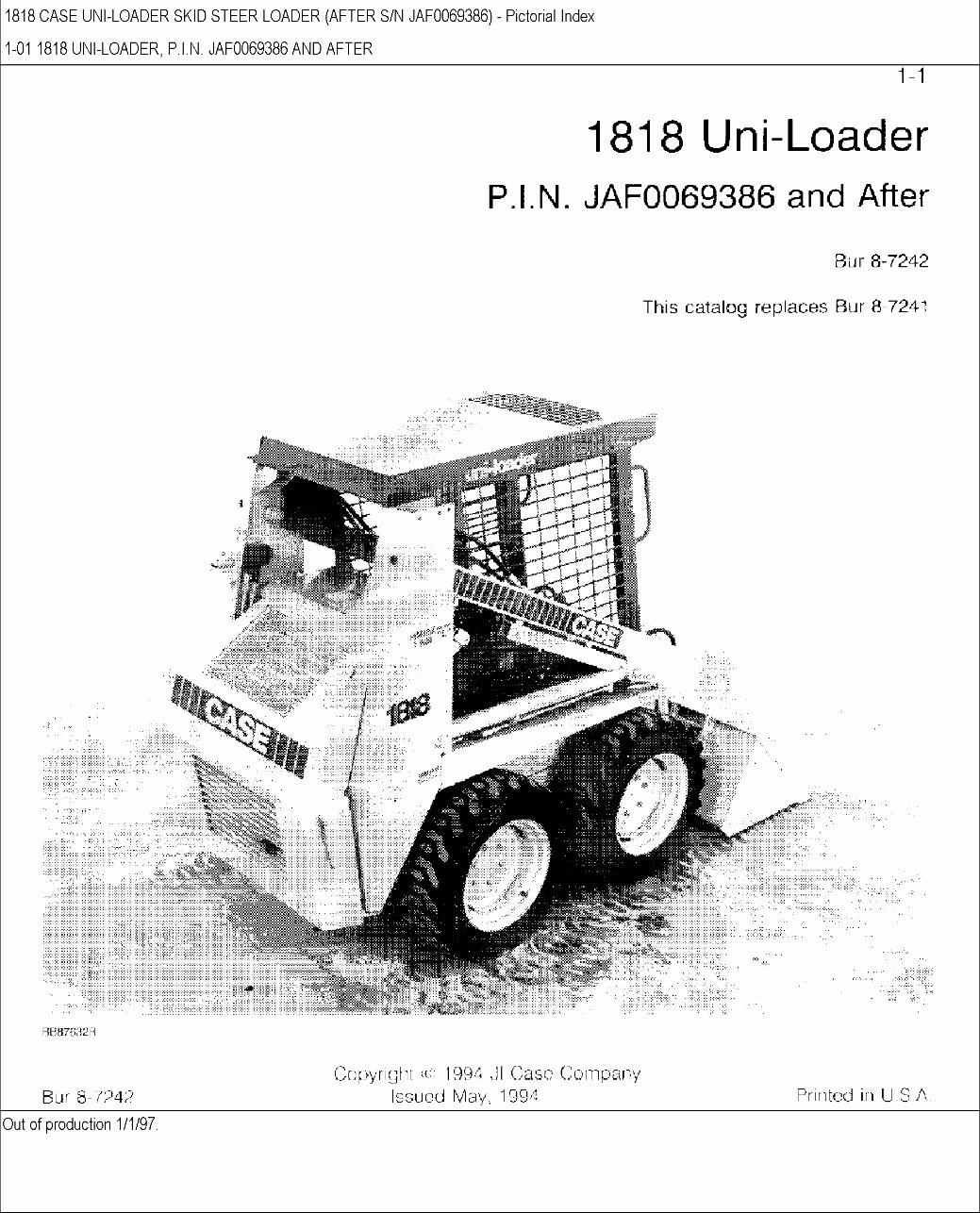 CASE 1818 Skid Steer Loader Parts Catalog Manual