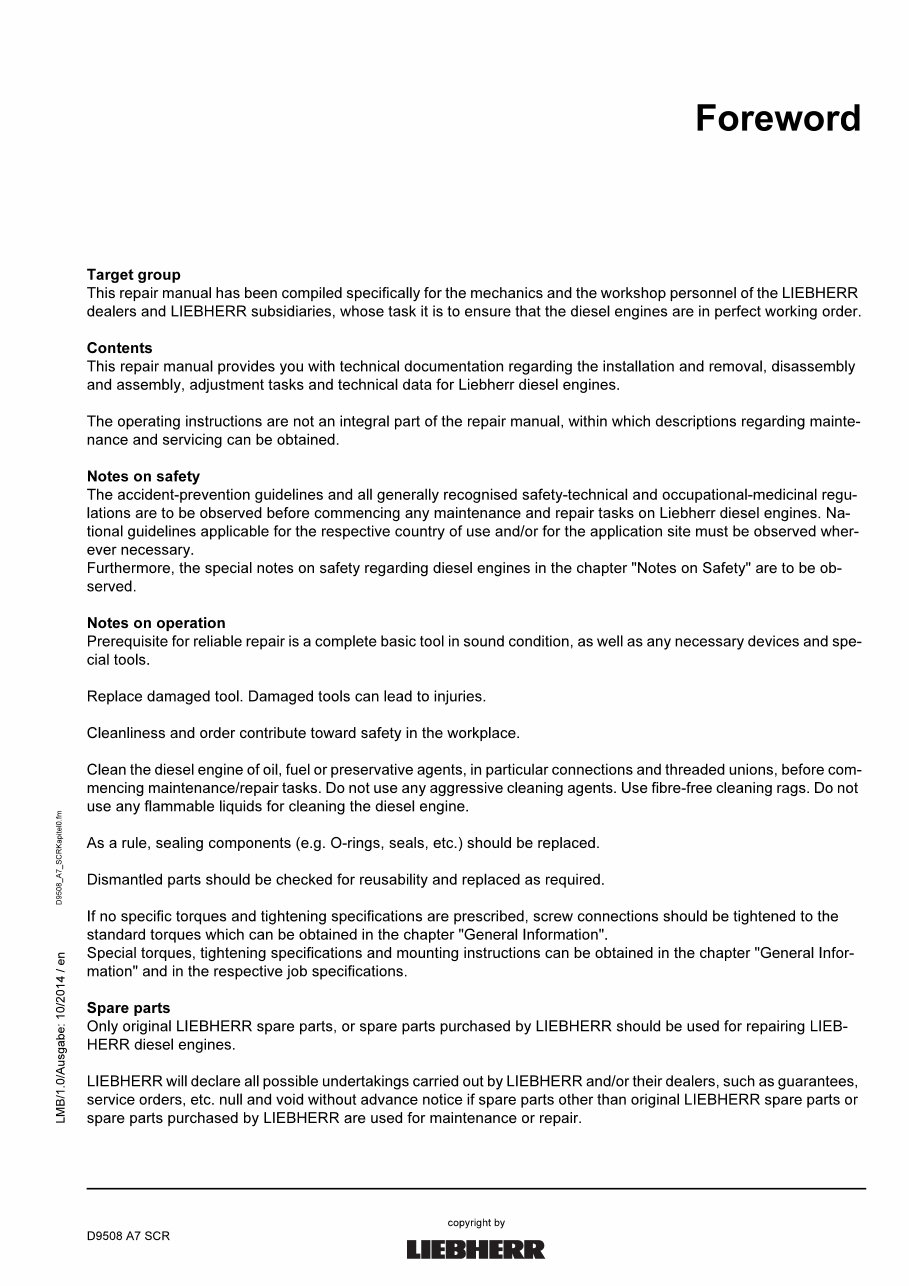 LIEBHERR D9508 A7 Diesel Engine Service Manual