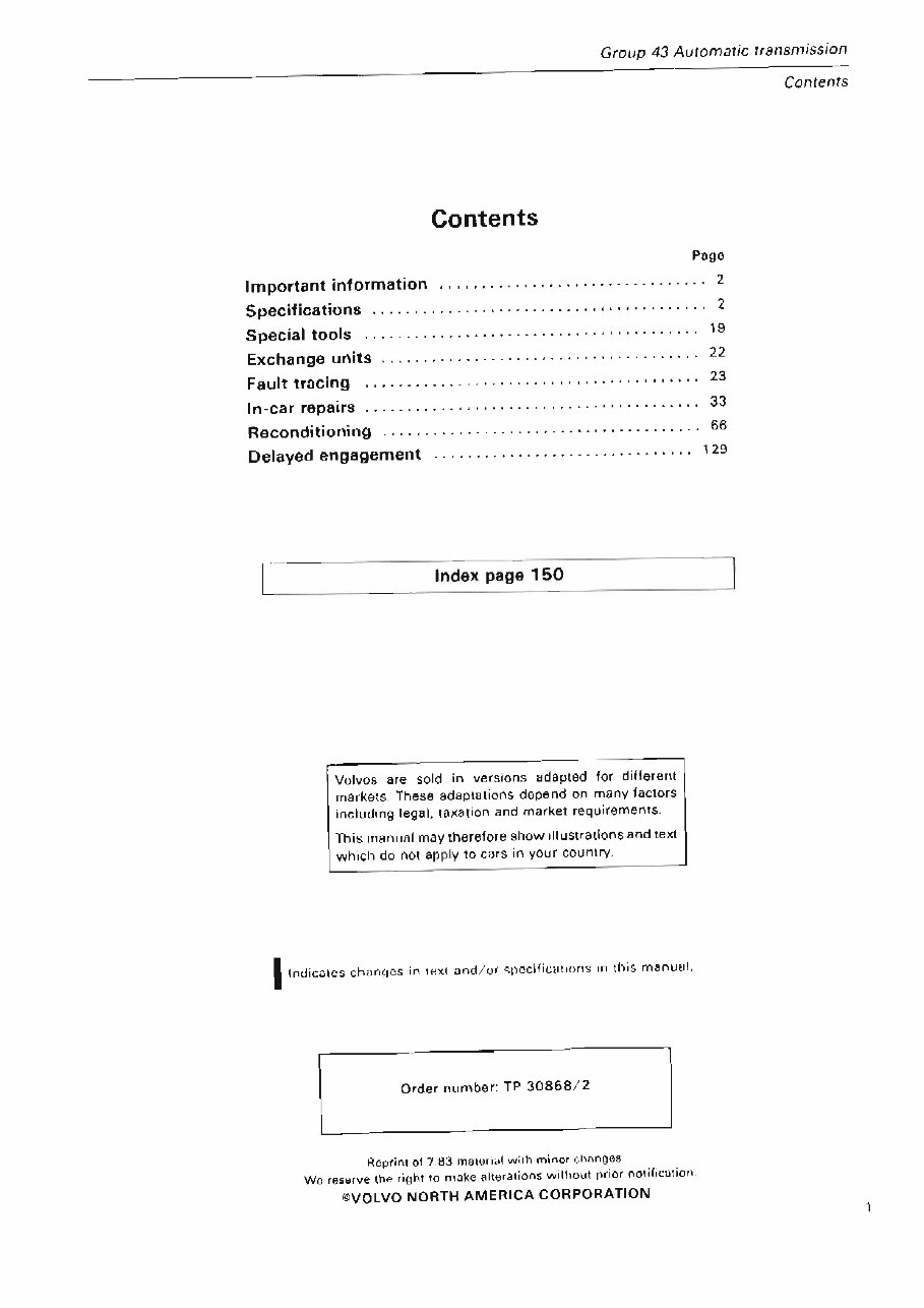 VOLVO Automatic Transmission Manual BW55 AW55 AW70 AW71