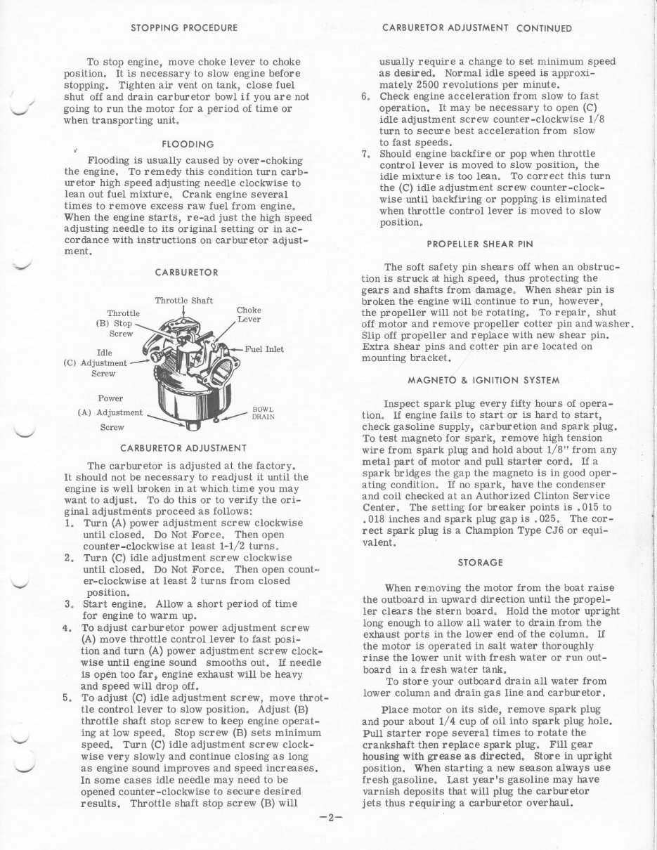 Clinton outboard K150 1.5 hp owners & parts manual