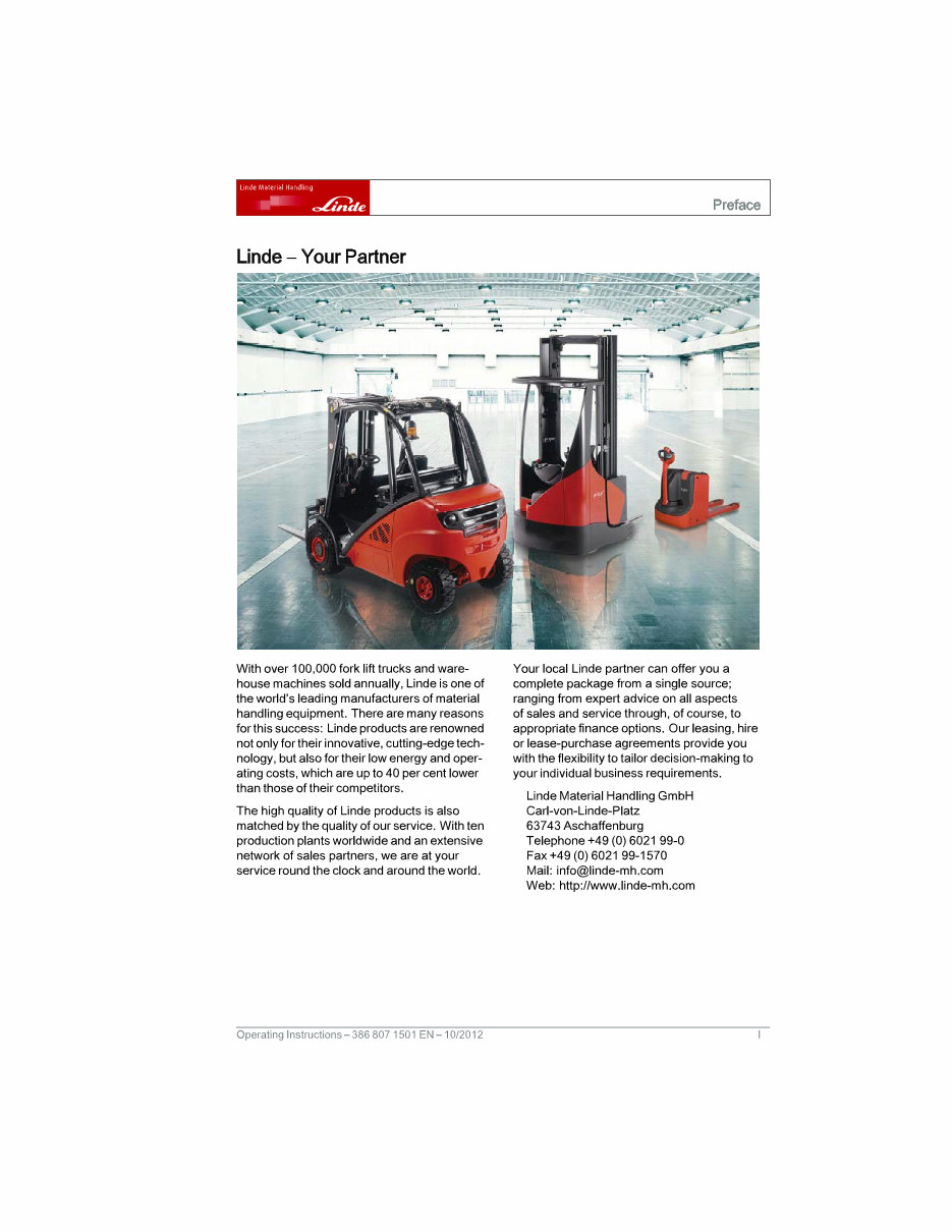 Linde Electric Forklift Truck 386 EX Atex Series: E14 EX, E16 EX, E16 L ...