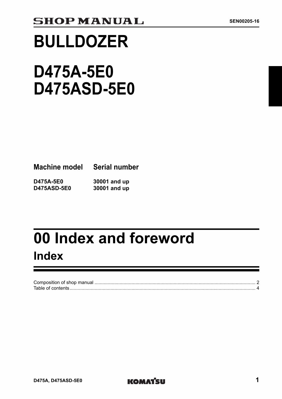 KOMATSU D475A-5E0, D475ASD-5E0 BULLDOZER Service Repair Manual + Field ...