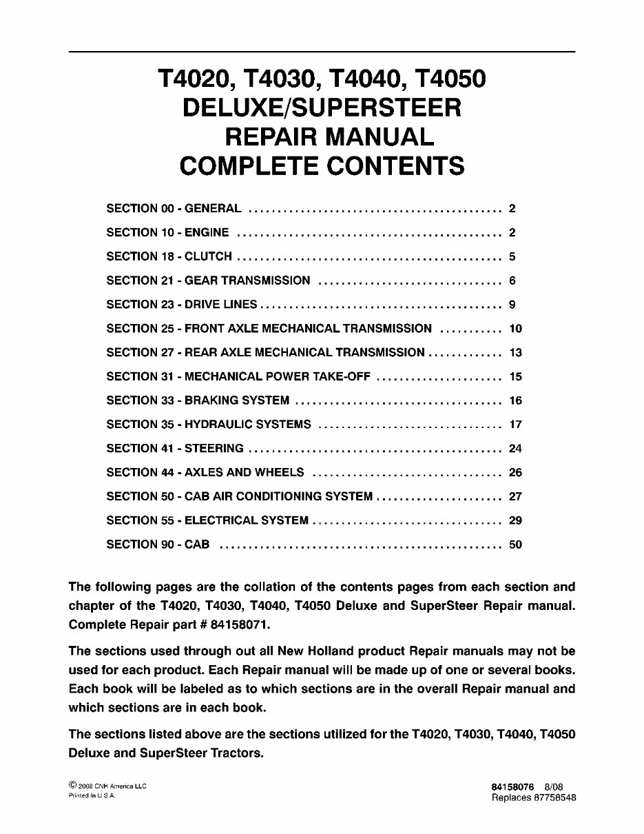 New Holland T4020, T4030, T4040, T4050 Service Manual |Manuals Online