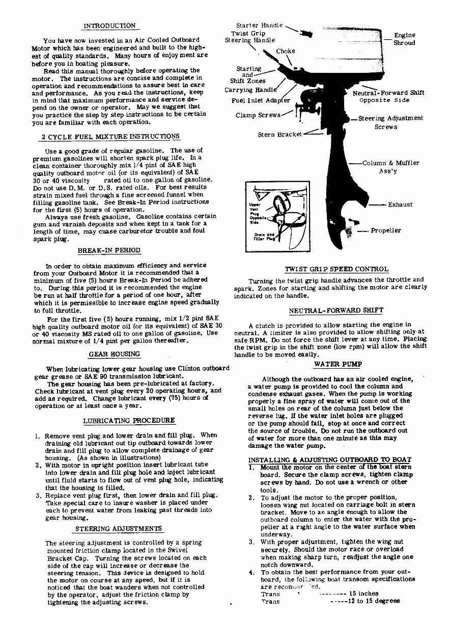 Clinton outboard J700 7 hp owners & parts manual