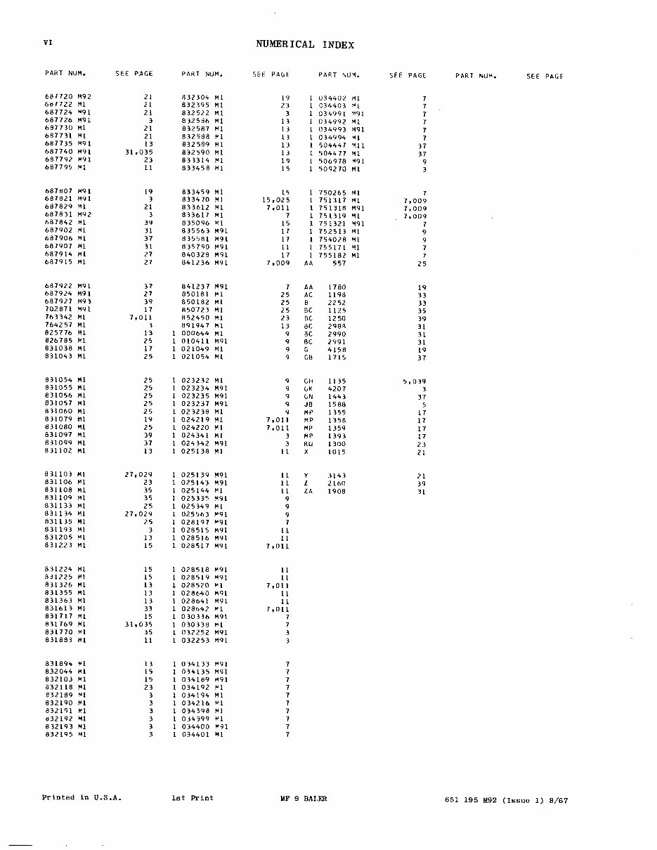 MASSEY FERGUSON MF 9 BALER Parts Manual 651195M92