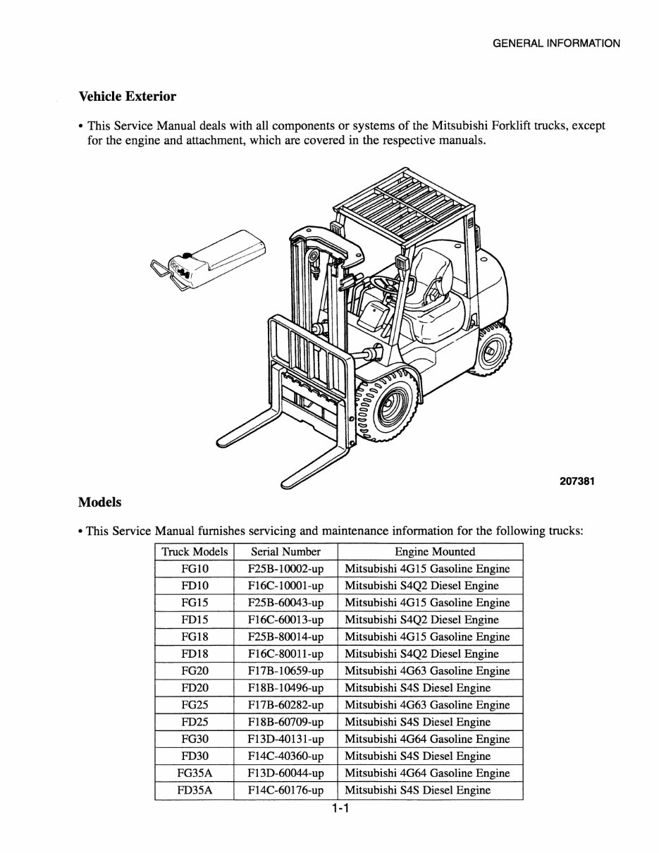 Mitsubishi FD10 FD15 FD18 FD20 FD25 FD30 FD35A, FG10 FG15 FG18 FG20 FG25 FG30 FG35A Forklift ...