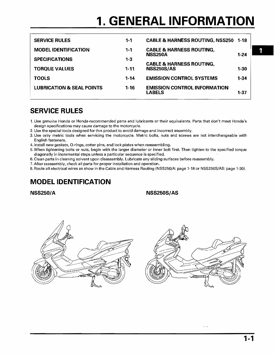 HONDA NSS250 / NSS250A / NSS250S / NSS250AS REFLEX Motorcycle Service ...