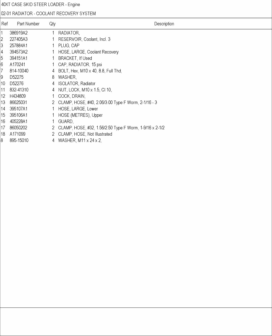 CASE 40XT Skid Steer Loader Parts Catalog Manual