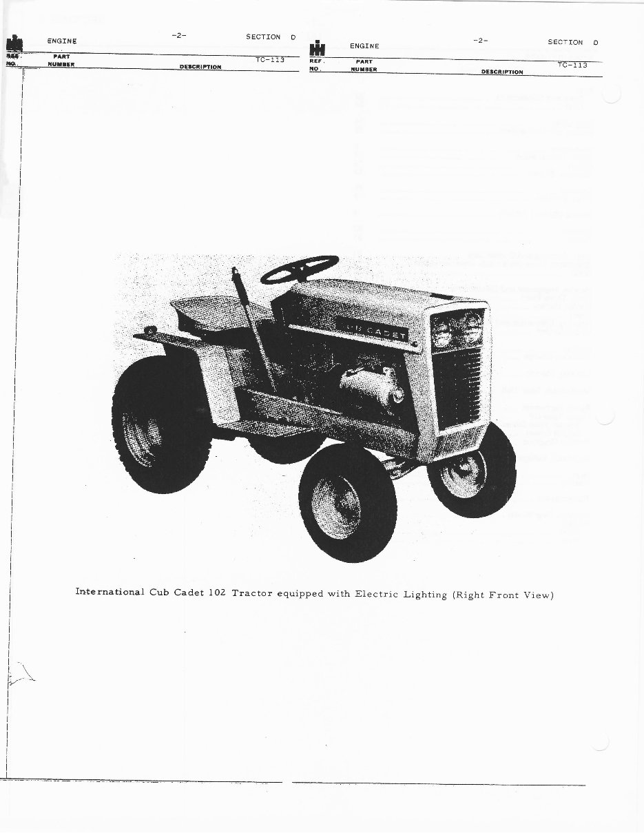 Cub Cadet 102 (TC-113-D) Tractor Parts Manual