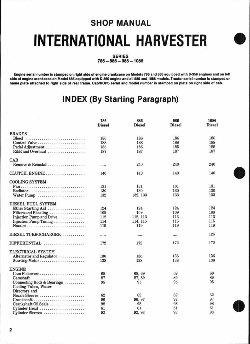 International Harvester 1086 Tractor Service Repair Manual