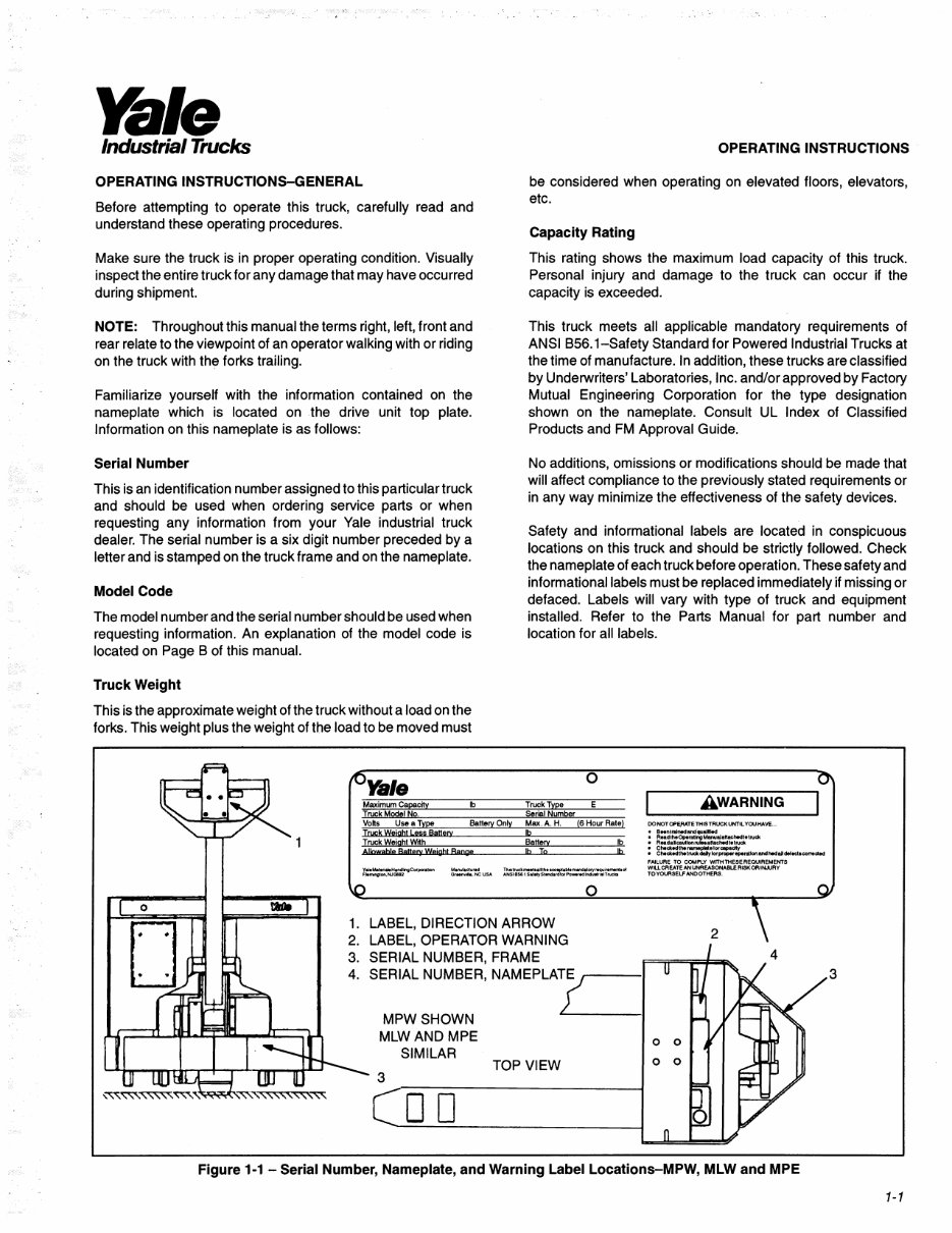 Yale MLW, MPW, MTW, MLE, MTWR, MPE-MPC Lift Truck Service Repair and Maintenance Manual