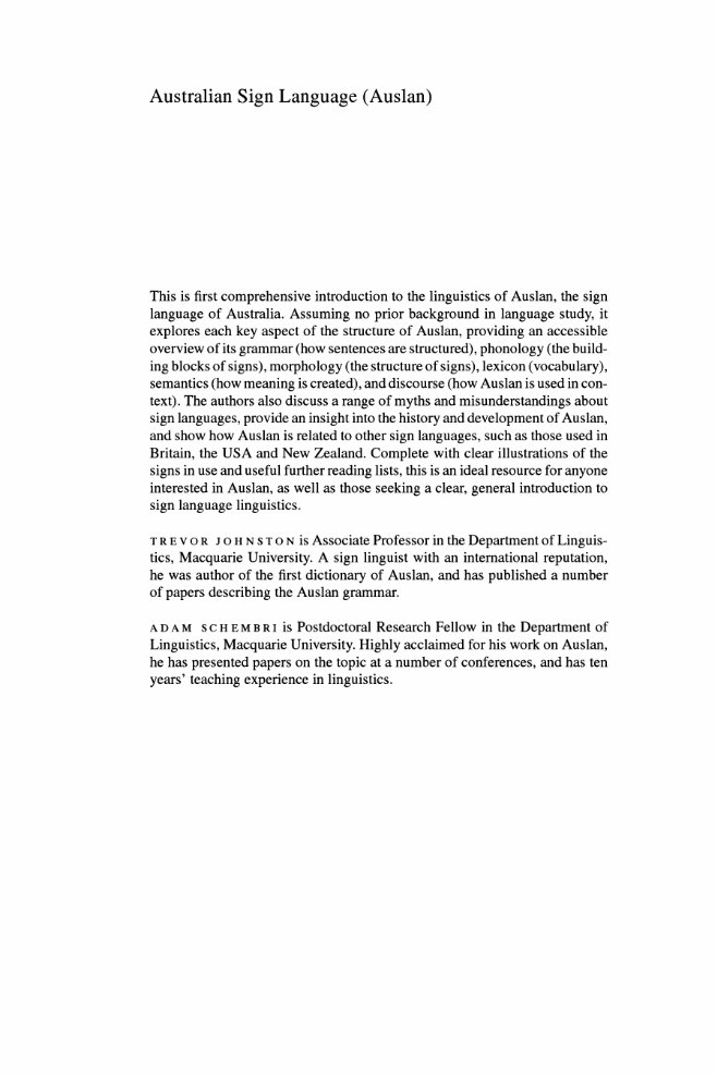 Australian Sign Language (Auslan) - , Adam Schembri