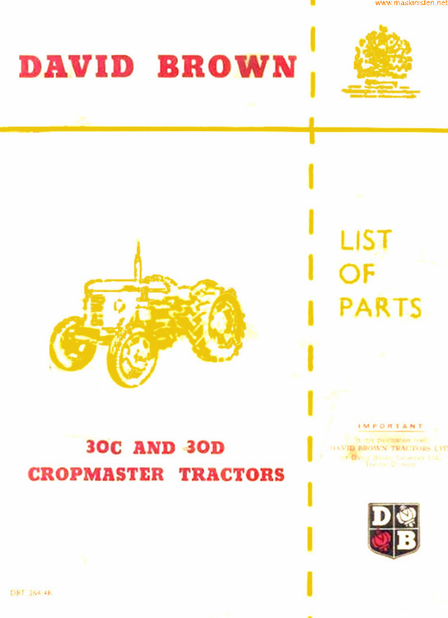 David Brown 30C 30D Chopmaster Tractor Service Parts Catalogue Manual # 1