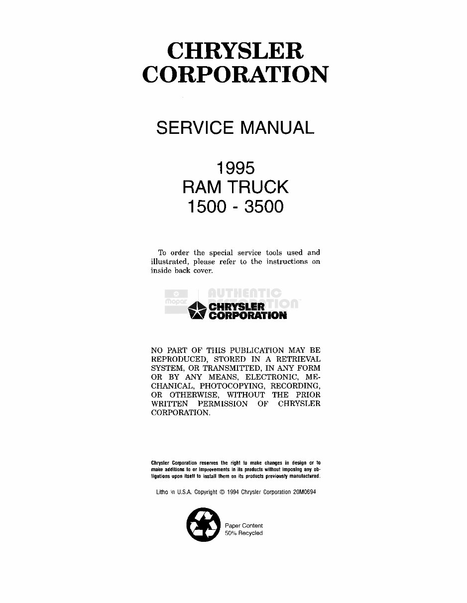 1995 Dodge RAM 3500 Service & Repair Manual Software