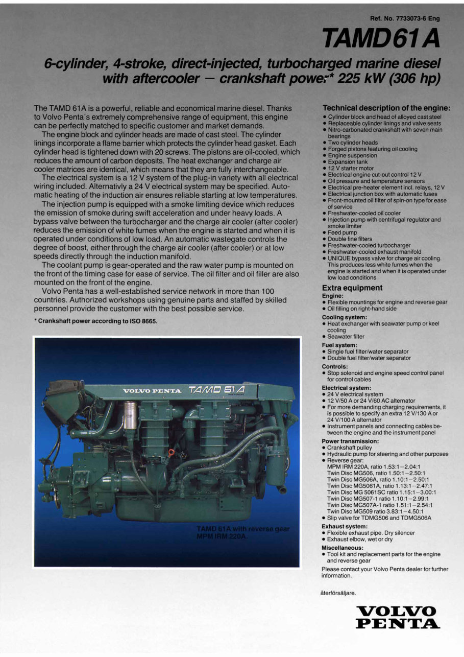Volvo Penta TAMD61A - TAMD72J marine diesel engine service manual