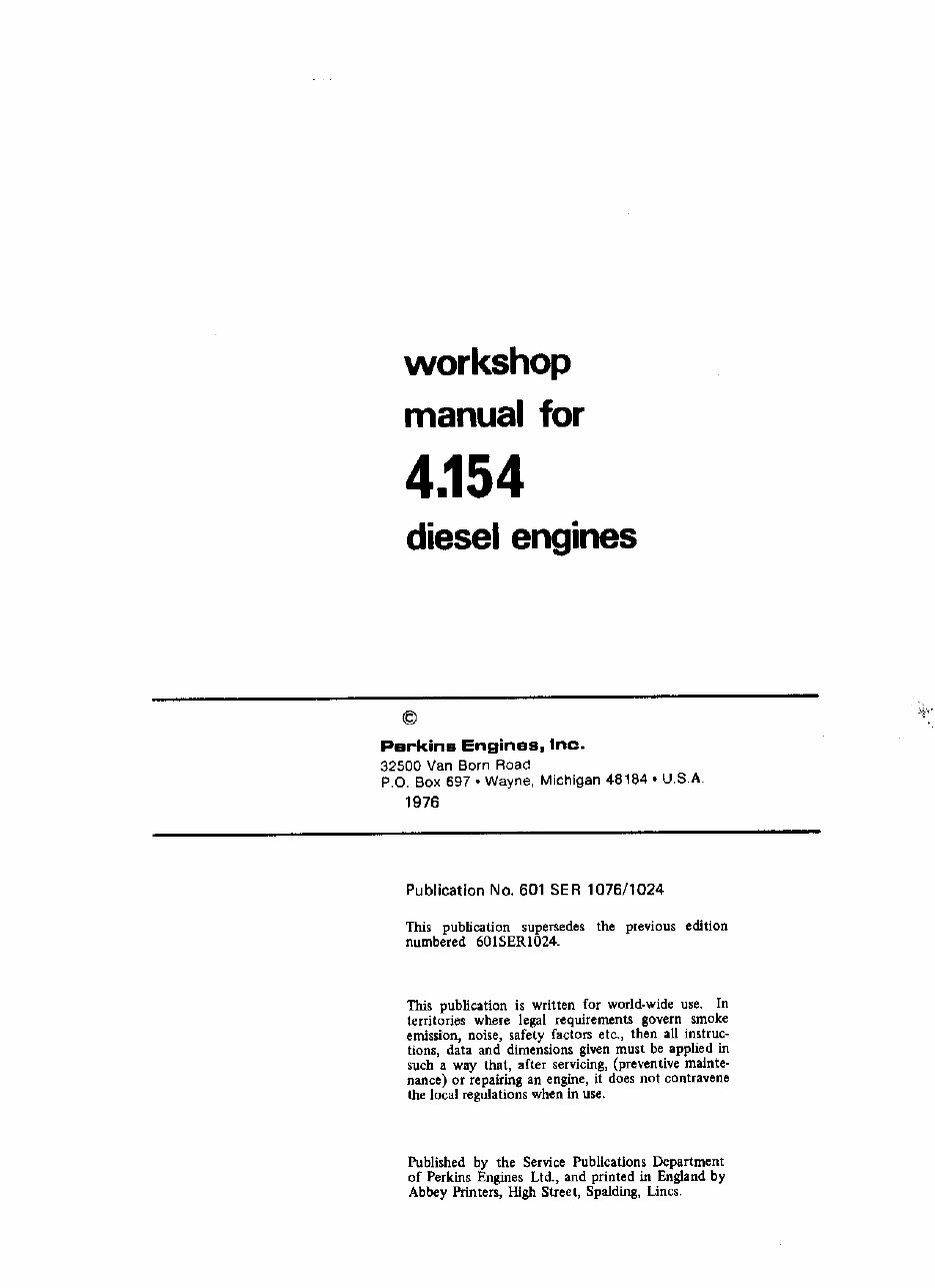 PERKINS 4.154 Diesel Engine Full Service & Repair Manual 1976-Onwards
