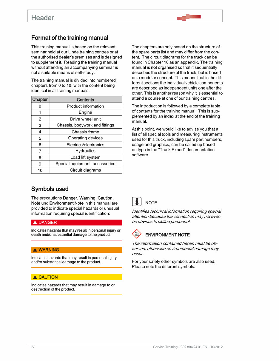 Linde Forklift Truck 392 Series H20, H25 Service Training manual