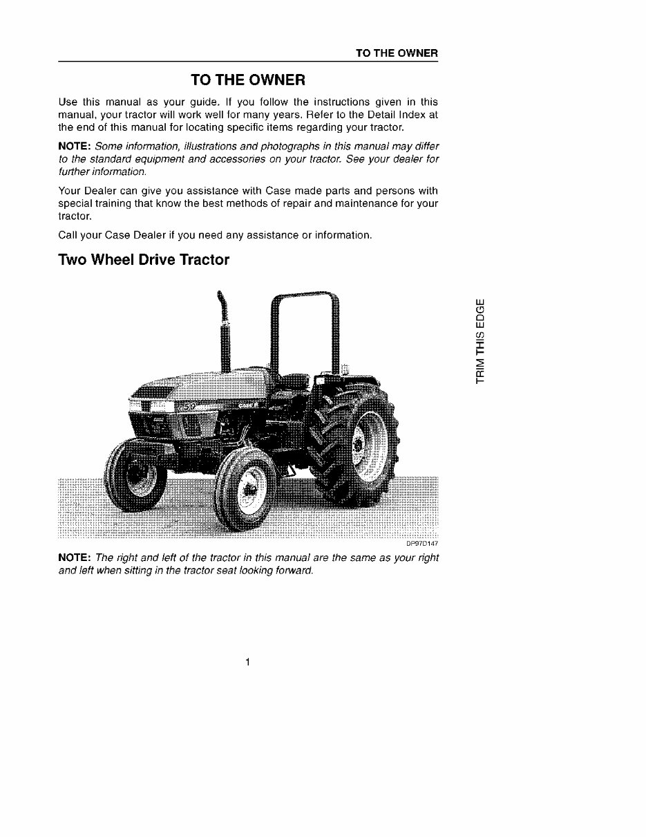 CASE IH C50 C60 C70 C80 C90 C100 Tractor Operators Manual