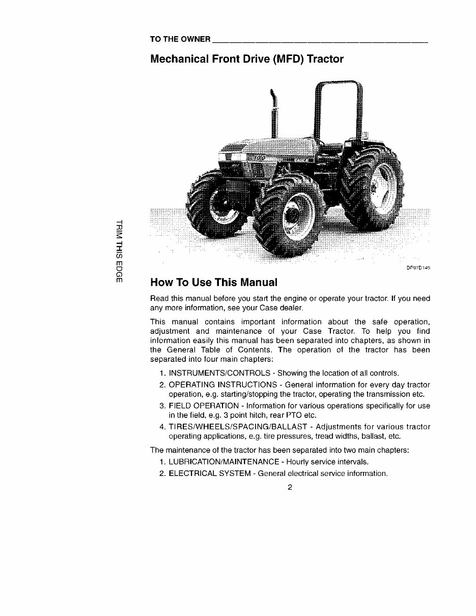 CASE IH C50 C60 C70 C80 C90 C100 Tractor Operators Manual