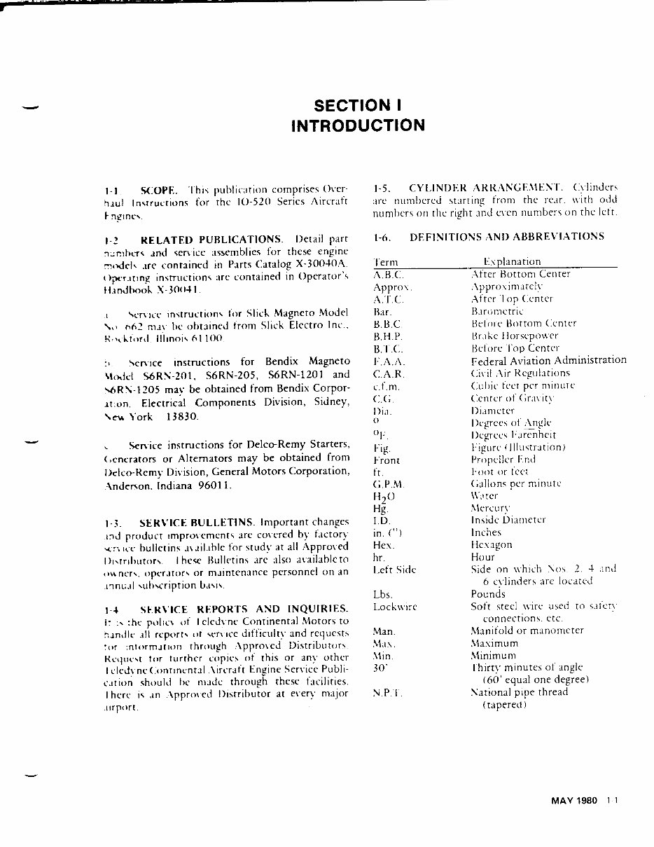 Continental IO-520 aircraft engine overhaul manual