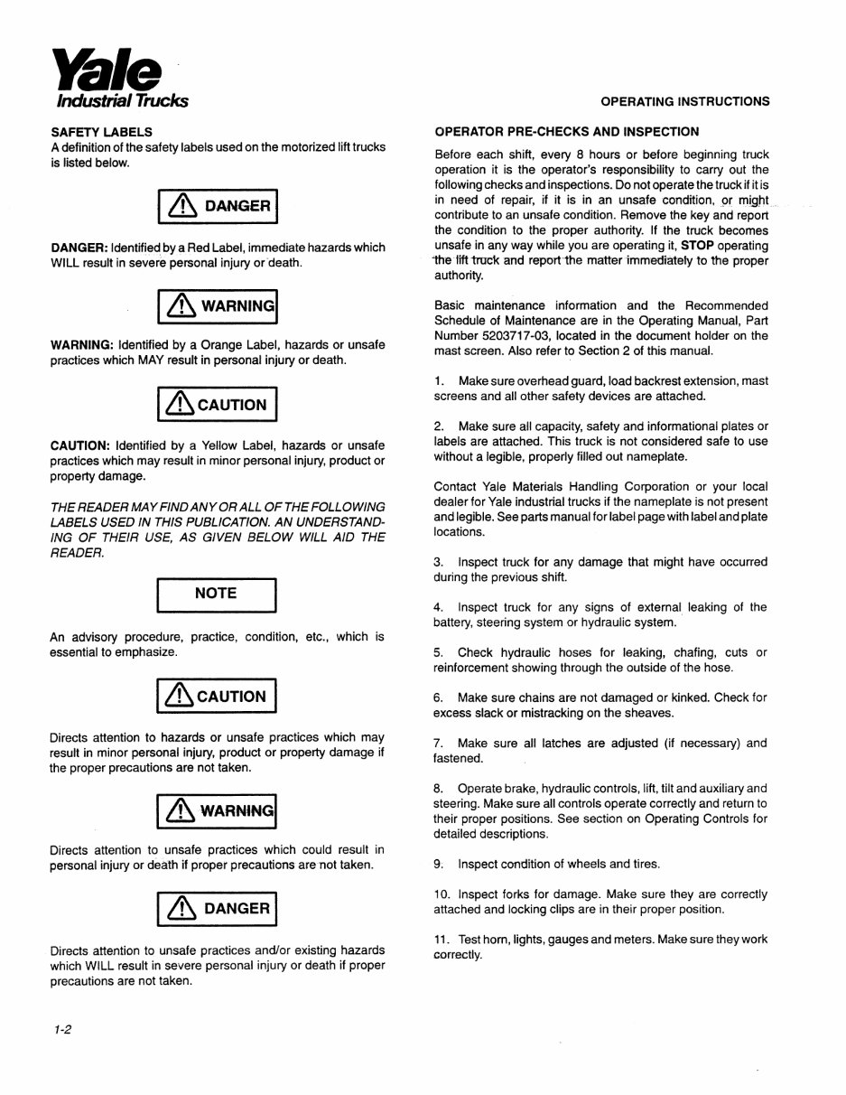 Yale Lift Truck Type AD (B815): NDR030, NR035, NR040, NR045; AE (B816 ...